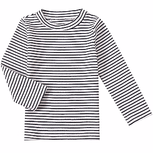 Toddler Girls Boys Long Sleeve Tee Shirts Little Kids Cotton Striped Crew Neck Tops (White,3T)