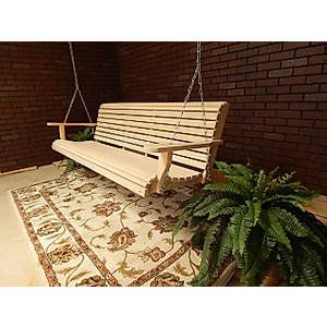Generic 6ft Cypress Rolled Contoured Porch Swing, Heavy Duty Chains (800Lbs) with Cup Holder Arms, Unfinished Natural Wood Tone
