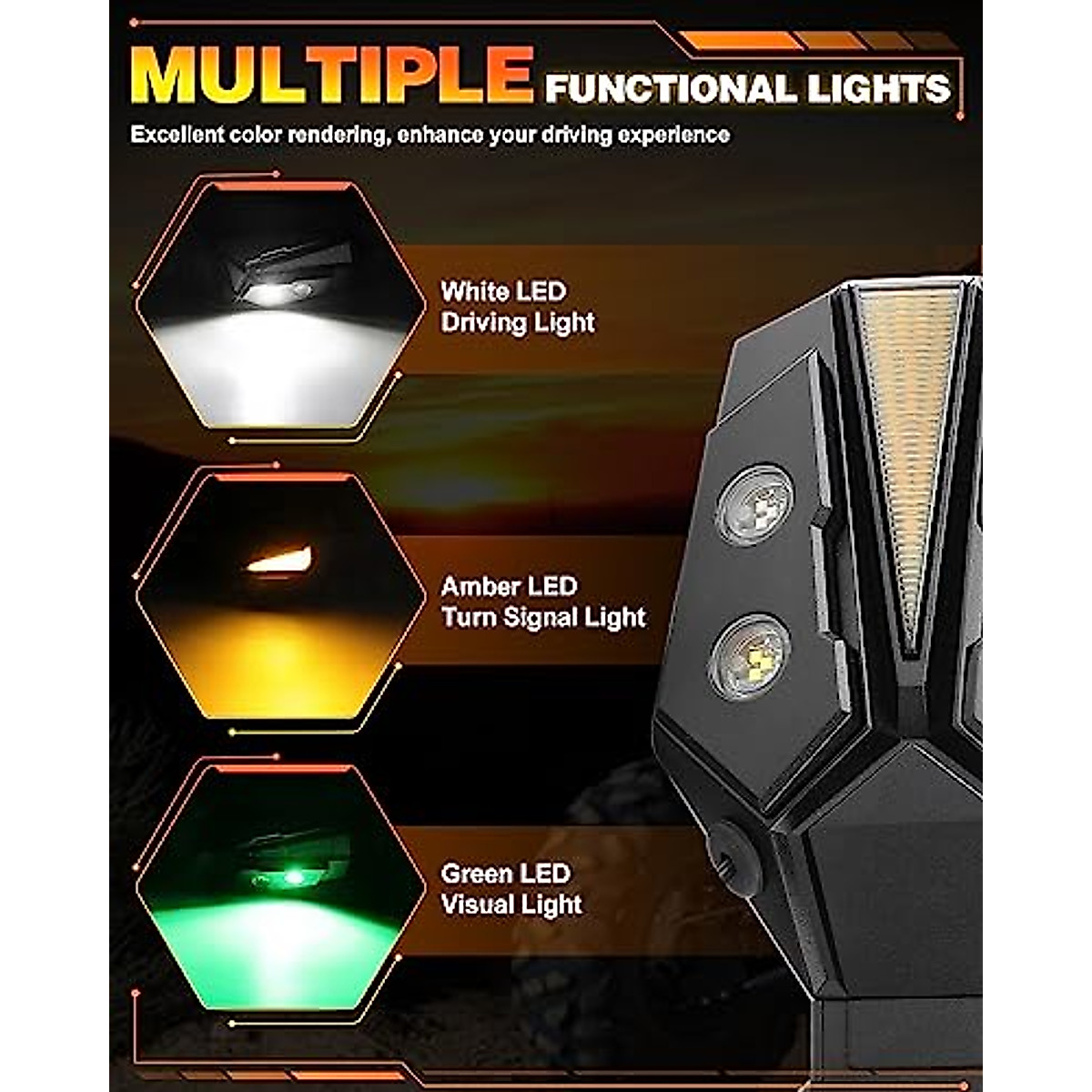 BraveWAY UTV Side Mirrors with Lights, Fit All 1.5-2.5" Roll Bar Cage, Amber White Green Three-color 3 Modes ATV/UTV Off Road Lighted Rear View Mirror Light with UTV ATV Polaris RZR Ranger