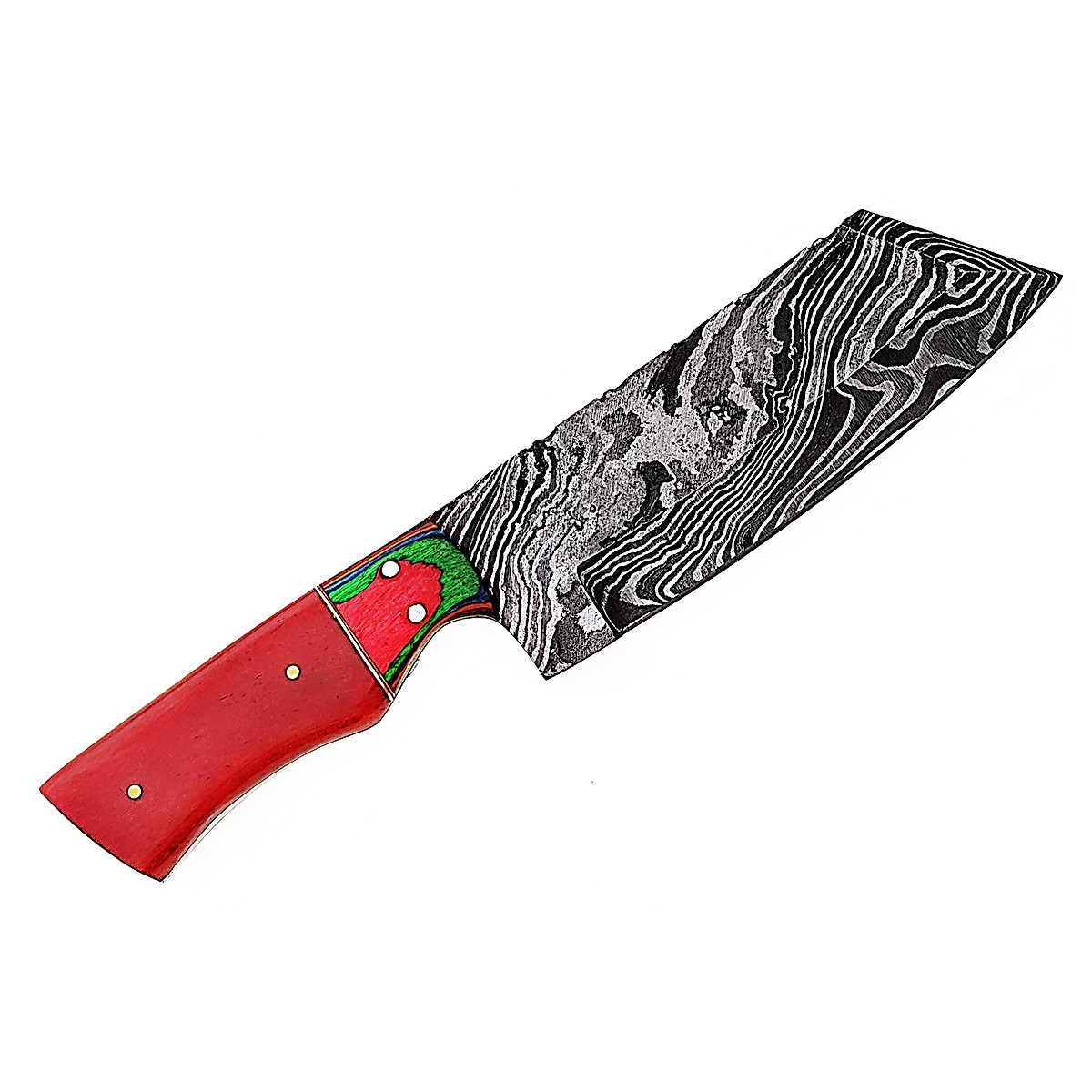 Damascus Steel Hunting Knife - Fixed Blade Knives with Sheath - Firm Grip Handle Made of Rose Wood (Mac)