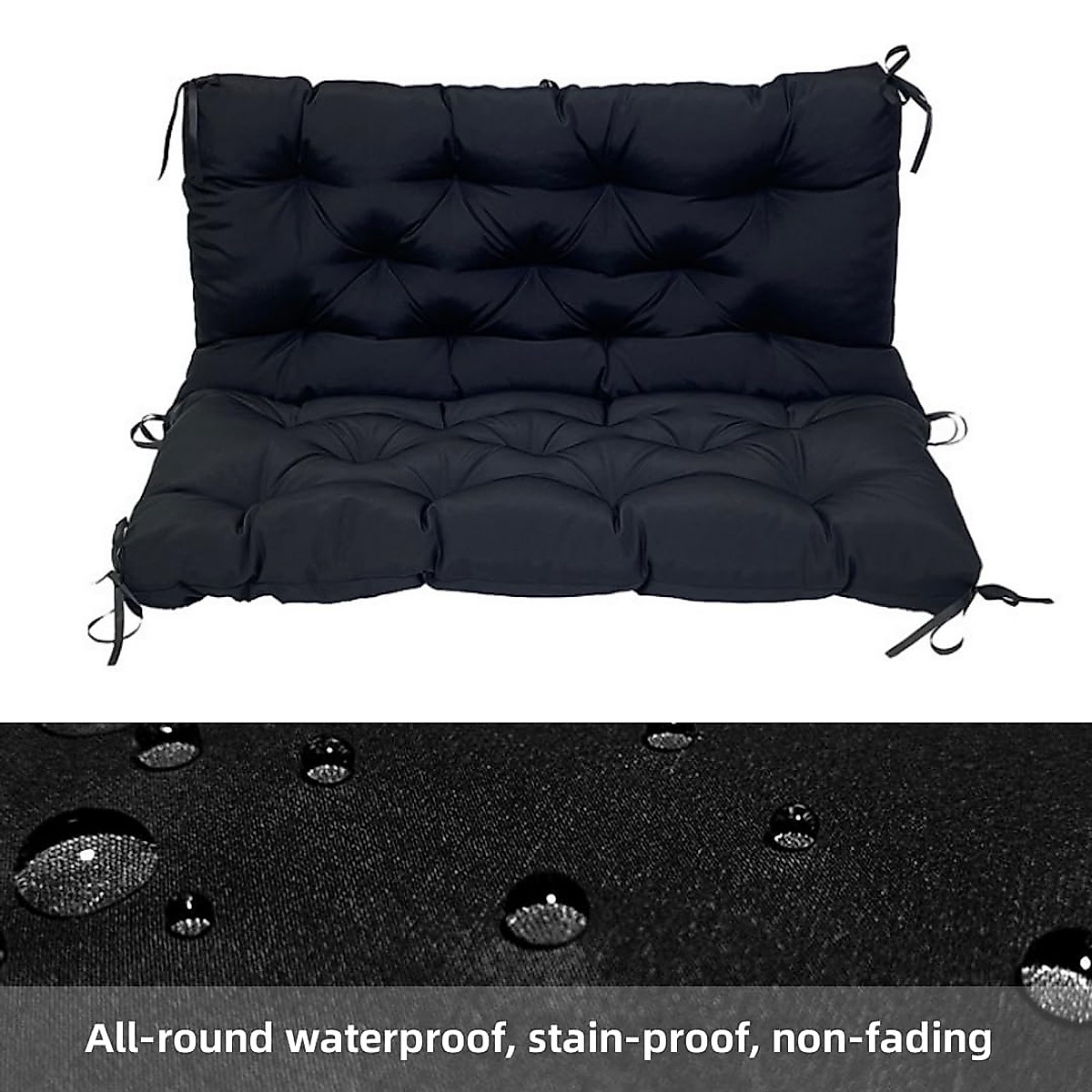 Srutirbo Outdoor/Indoor Swing Replacement Cushions 3 Seater, Waterproof Bench Cushion with Backrest, 40"x40", for Garden Patio Furniture (Black)