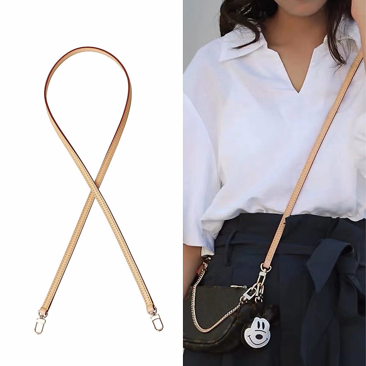 COLSEEY Genuine Vachetta Leather Crossbody strap Genuine leather Adjustable Replacement Strap for Shoulder Bag Handbag Purse(0.39 Inch Width Unadjustable)