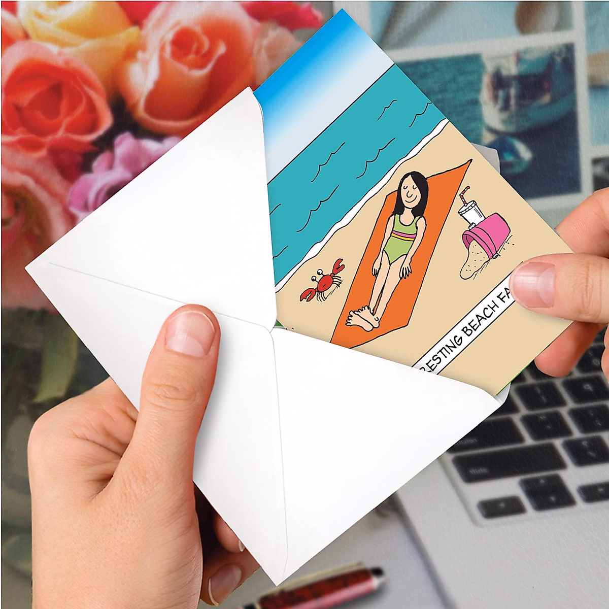 NobleWorks - Funny Birthday Greeting Card with 5 x 7 Inch Envelope (1 Card) Bday Beach Face C10279BDG