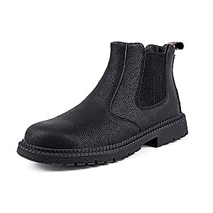 CJSPORX Zapatos Para Hombre de Trabajo Anti-Skid Safety Shoes Leather Waterproof Work Shoes black size 7