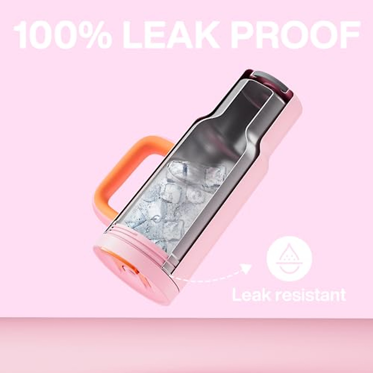 ENCOOL 40 oz Tumbler with Handle and Straw, 100% Leakproof Insulated Tumbler with Lid and Straw, Stainless Steel Travel Mug, Keeps Cold for 34 Hours, Car Cup Holder Friendly (Blush)