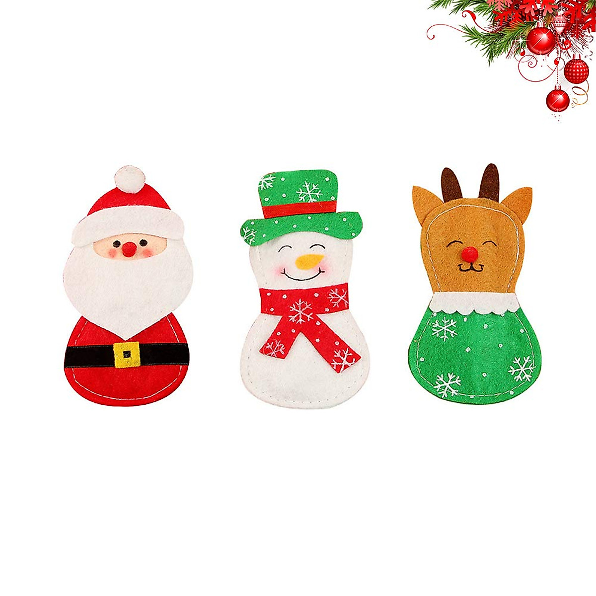 3 Pcs CHRISTMAS Knife Spoon Holder Xmas Fork Bag CHRISTMAS Elements Patterned Silverware Holder Pouch Cutlery Storage Bag for Xmas Party Festival (Without Cutlery)