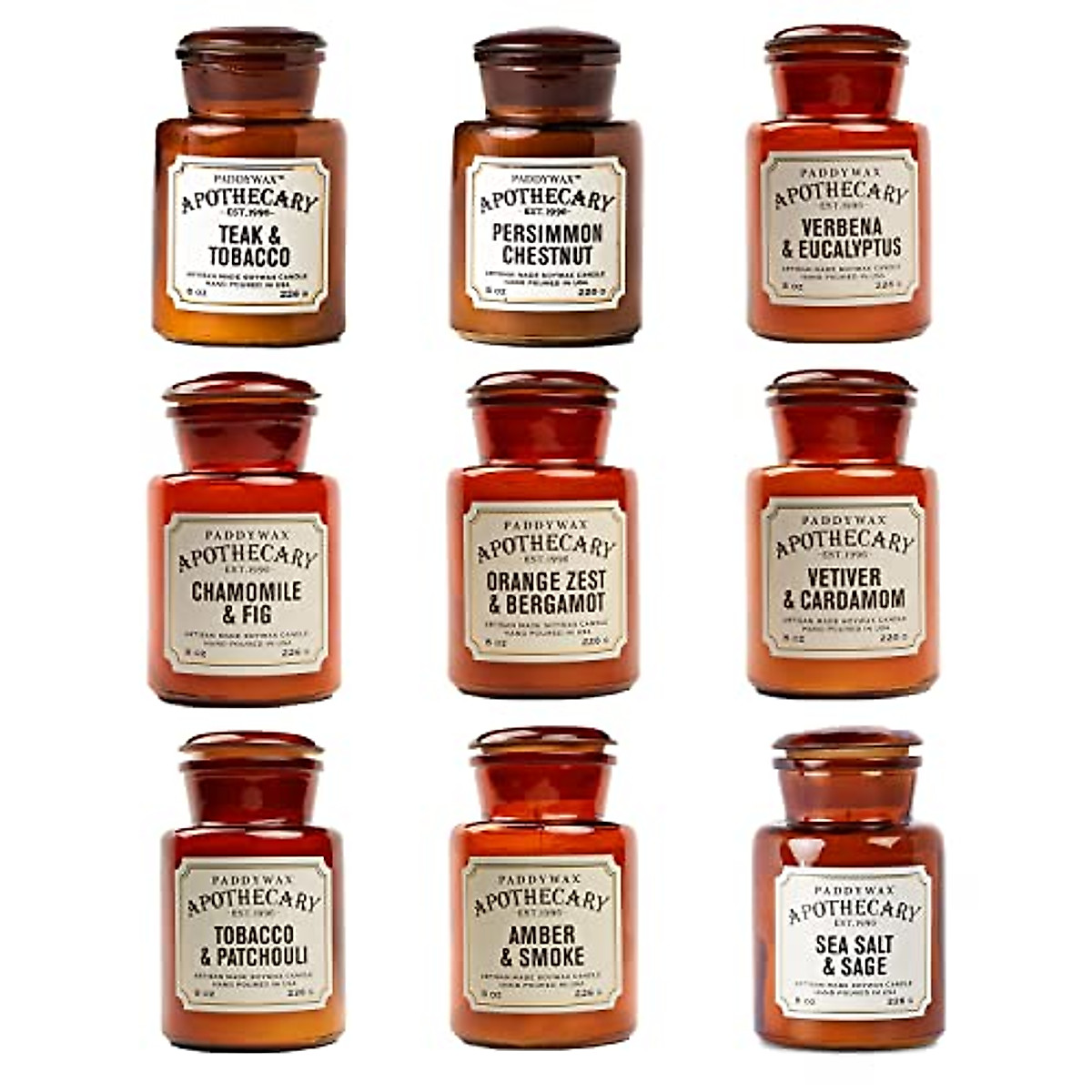 Paddywax Candles APG806 Apothecary Collection Soy Wax Blend Candle in Glass Jar, Medium, 8 Ounce, Tobacco & Patchouli