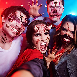 140 PCS Halloween Zombie Makeup, Halloween Fake Scars Horror Fake Bloody Wound Temporary Zombie Tattoos for Women Men Kids Halloween Party Cosplay