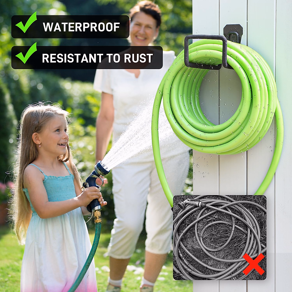 Hongmai Garden Hose Holder Wall Mount,Heavy Duty Water Hose Hanger for Garage Outside,Metal Hose Reels Hose Rack Hose Hook for Garden Hose Expandable Hose Water Hose Extension Hose 1pc