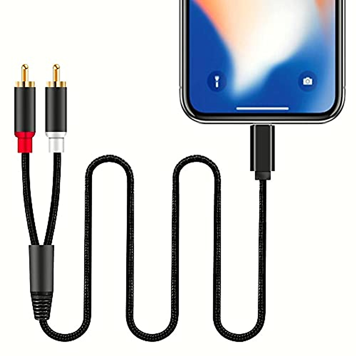 Male-Male RCA Audio Aux Cable, Stereo Y Splitter Red and White Cord Jack Adapter, Compatible with iPhone/iPod/iPad Connect to Car, Amplifiers, Home Theater, Speaker and More(3.6ft), Black