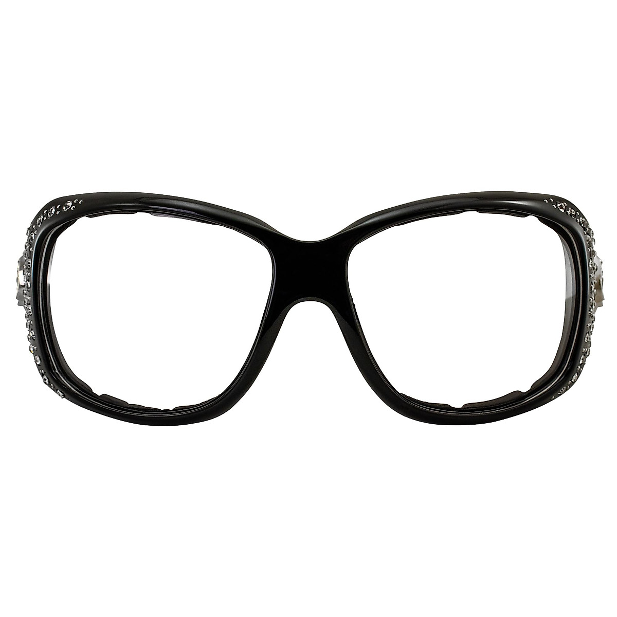 Rodeo Queen Angel Plus Padded Motorcycle Sunglasses Womens 2 Pair Black Frame Rhinestone Sunglasses w/Silver Wing Accent Clear & Gradient Smoke Lenses