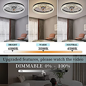 Fszdorj 2023 Upgraded Ceiling Fan F093 Black Ceiling Fans with Lights App & Remote Control, Timing & 3 Led Color Led Ceiling Fan, 6 Wind Speeds Modern Ceiling Fan for Bedroom, Living Room, Small Room
