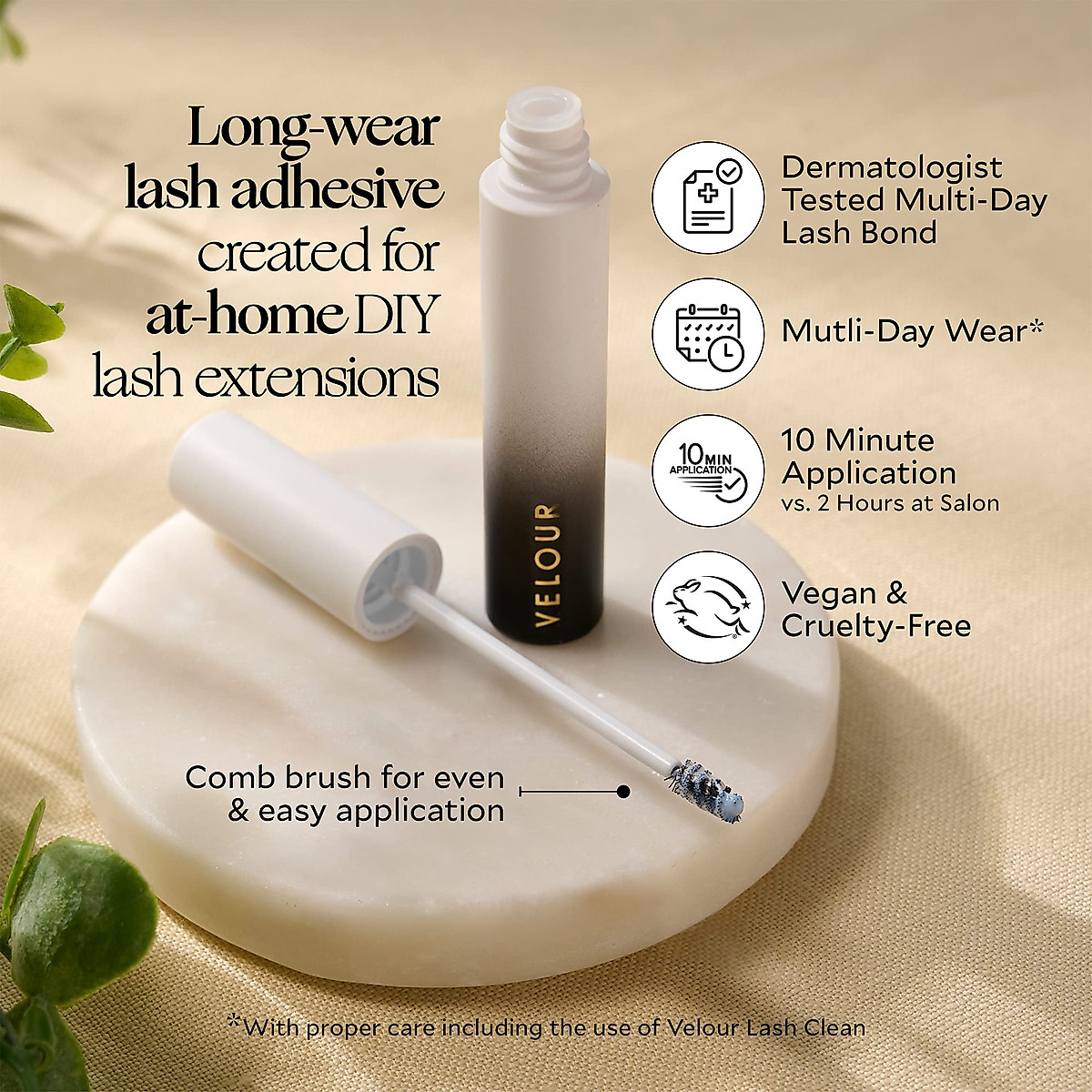 Velour Xtensions Multi-Day Lash Bond | Lash Clusters Lash Bond and Seal | Multi-Day Eyelash Bond (No Sealant Needed) | Dermatologist Tested, Vegan & Cruelty-Free | Dries Clear | Latex Free