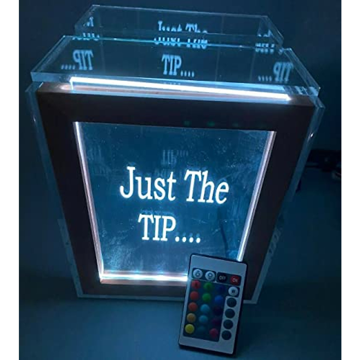 Custom Tip Box Raffle Fund Raiser Donation Wedding Storage Tips Jar Personalized Free Engraved LED Lights Up 16 Color Changing Free Standing 7"W x 8.5"H Acrylic Large Container