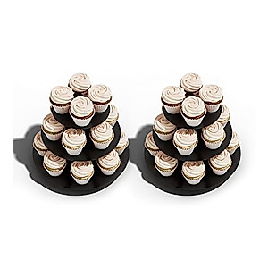 2 Pack Cupcake Stand Tower, BLISSUR Black 3 Tier Cupcake Stand, Cardboard Dessert Cupcake Stand Holder for Parties, Tiered Cupcake Stand (Black)