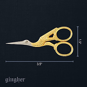Gingher 01-005280 Stork Embroidery Scissors, 3.5 Inch, Gold