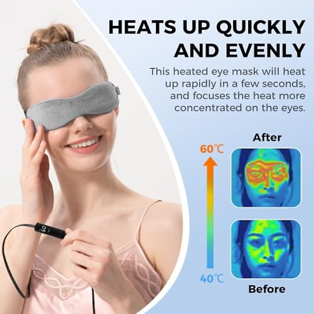 Aroma Season Heated Eye Mask, Warm Eye Compress for Dry Eyes Stye MGD and Blepharitis, Moist Heat Treatment to Unclog Lacrimal Glands (Light Gray)