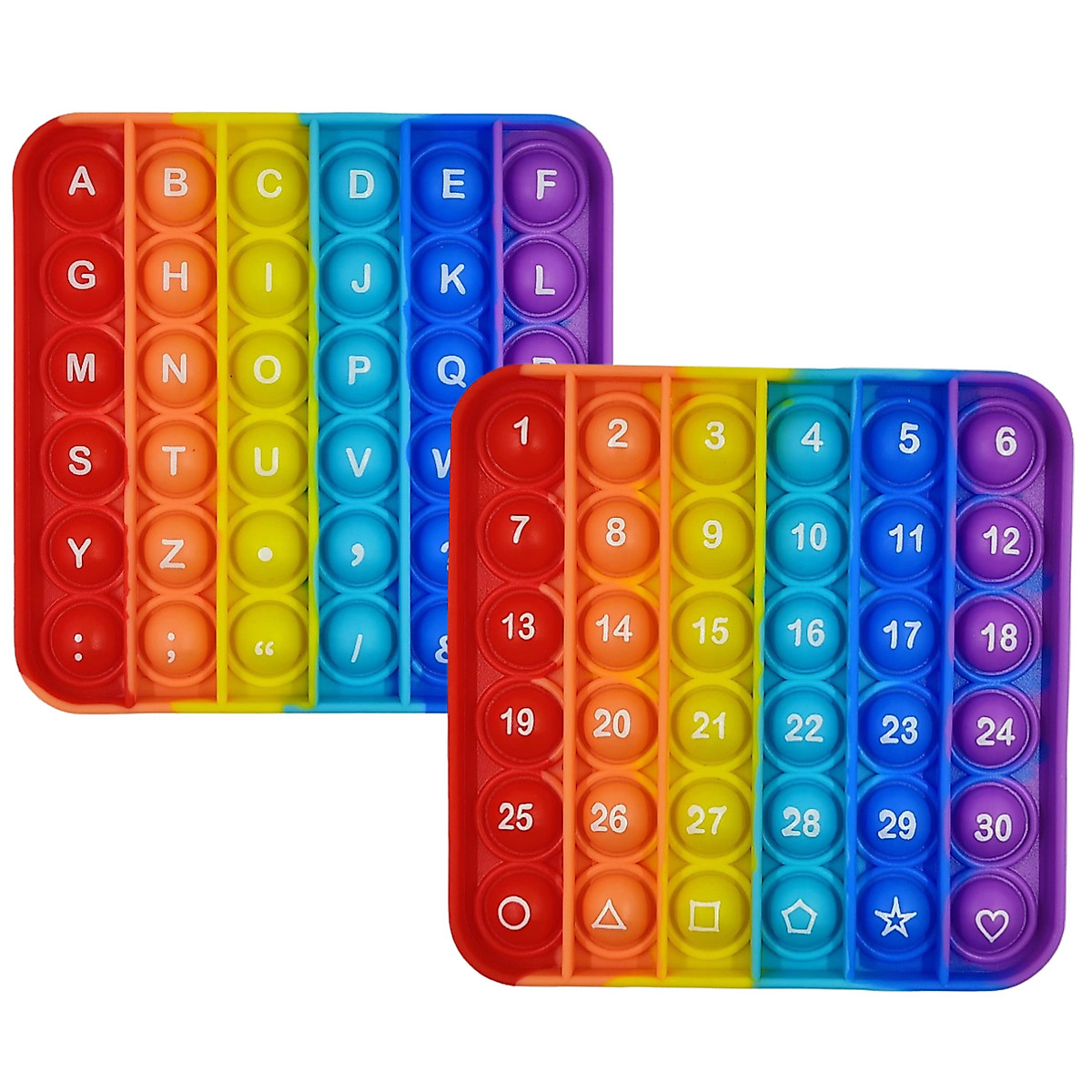 Sensory Pop Toy | Learn Alphabets Letters, Numbers, Colors, Shapes | Great for Special Needs Learning | Fun Colorful Design | Non-Toxic Washable Hygienic Silicone | 2 Pack