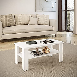 Modern Classic Rectangular Coffee Table for Living Room, Dining Room with Color Combination (White)
