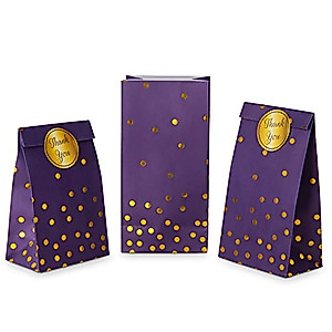 ROYAL BLUEBONNET Purple and Gold Gift Bags -Set of 24- Purple Goodie Bags and Stickers – Purple Thank You Bags, Purple and Gold Party Decorations, Purple Party Supplies, Purple Candy Bags