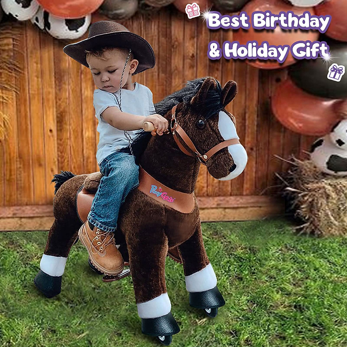 PonyCycle Ride on Horse Toy for Toddlers Classic Model U (with Brake/ 30" Height/Size 3 for Age 3-5) Riding Horse Toy Chocolate Brown Ux321