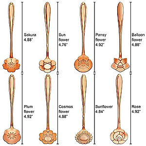 16 Pack Stainless Steel Tableware Creative Flower Coffee Spoon Sugar Spoon Tea Spoon Stir Bar Spoon Stirring Spoon, 8 Different Patterns,2 sets (Rose Gold)