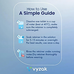 Vyzak - Retainer Cleaner Tablets (30 Pack) - Mint Flavor Fast Acting Dental Cleaning Tablets for Retainers, Mouth Guard, Night Guards, Snore Guards, Sport Devices & TMJ Devices - Removes Odor & Plaque