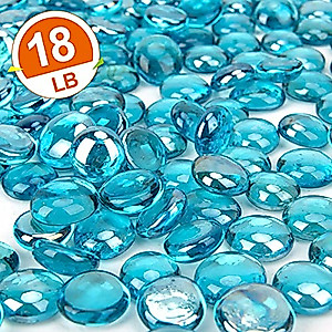 BLQH [18 Pound] Fire Glass Beads Fireglass Drops Flat Glass Beads for Gas Fire Pit Fireplace Azure Blue Luster Reflective Decorative Glass Gems for Vase Fillers Fish Tank Aquarium Decoration (18.6)