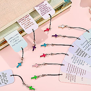 24 Pieces Christian Bookmarks for Women Flower Bible Verse Book Marks Floral Religious Bookmarks Christian Gift with 24 Pcs Cross Pendants for Reading Reward, Church Decoration (Flower Style)