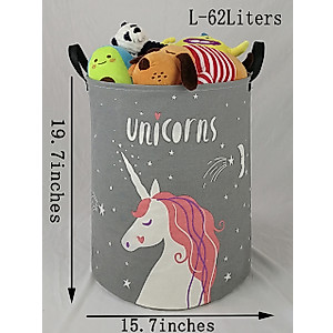 KUNRO Large Storage Basket Toy Box Bin Laundry Bag Foldable Hamper Clothes Kids Gift Organizer Chest Waterproof Coating Organizer Dorm Nursery Home (Beauty unicorn)