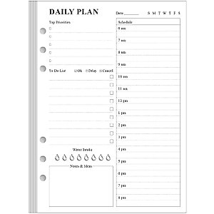 ZGMJ Undated Daily Planner Refill - A5 Day Planner Insect To Do List, 100 Sheets/200 Pages Planner and Lined Refill, 6-Hole Punched, 100 gsm White Paper, 5.8'' x 8.3''
