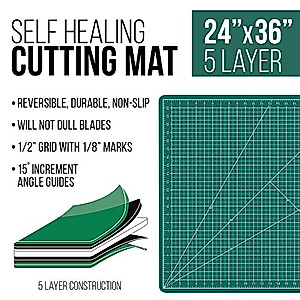 US Art Supply 24" x 36" GREEN/BLACK Professional Self Healing 5-Ply Double Sided Durable Non-Slip Cutting Mat Great for Scrapbooking, Quilting, Sewing and all Arts & Crafts Projects