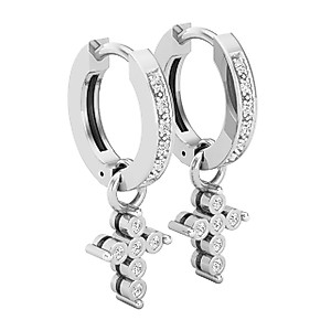 Dazzlingrock Collection 0.15 Carat (ctw) Round White Diamond Ladies Cross Religious Dangling Drop Earrings, 10K White Gold