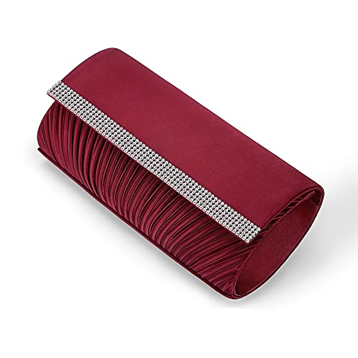 ERIJUNOR E660 Classic Pleated Satin Evening Bags Rhinestone Clutch Purses Party Prom Wedding Crossbody Handbags For Women Burgundy