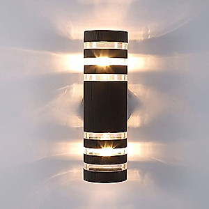 Outdoor Light Sconce Modern, Exterior Wall light Porch Light Up and Down Semi Cylinder Light Fixtures by Aluminum Finish and Tempered Glass Cover for Patio Garage Garden Corridor, Black(Semi cylinder)
