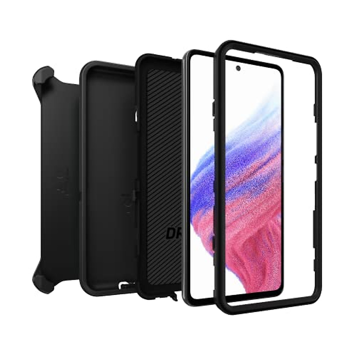 OtterBox Samsung Galaxy A53 5G Defender Series Case - BLACK, rugged & durable, with port protection, includes holster clip kickstand