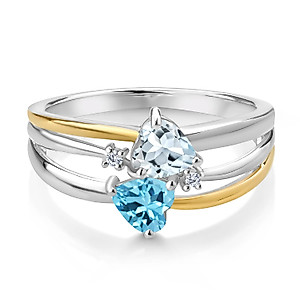 925 Silver and 10K Yellow Gold Sky Blue Aquamarine Swiss Blue Topaz and Lab Grown Diamond Ring For Women (0.99 Cttw, Heart Shape 5MM, Gemstone Birthstone, Available In Size 5, 6, 7, 8, 9)