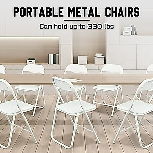 Kathfly 6 Pcs Steel Folding Chair Set Foldable Chair with Padded Seat Cushioned Metal Folding Chair Portable Stackable Commercial Seat for Reception Meeting Room Office, 330lbs Capacity (White)