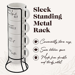 American Atelier Coffee Mug Set with Coffee Mug Rack | Coffee Mugs Set of 4 | Stackable Coffee Mugs with Rack | Coffee Cup Set with Coffee Cup Rack | Have a Brewtiful Day Print | Ceramic Mug