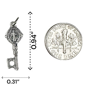 Catholica Shop Lot of 12 Silver Tone Saint St. Benedict Key of Heaven Medal Pendant Charm - 0.31" W x 0.94" L