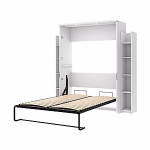 Bestar Lumina Full Murphy Bed with Shelves, Sleeping Arrangement with Storage, White