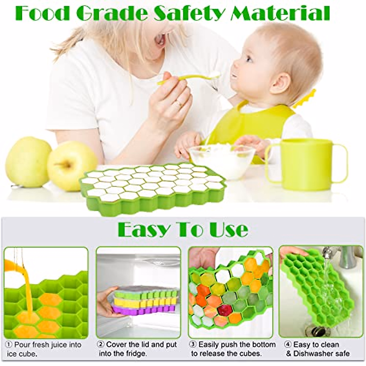 Josnown Ice Cube Tray, 3 Pack Silicone Ice Trays with Lids, Stackable Flexible Ice Cube Molds for Freezer, Easy DIY Homemade Ice Cubes for Whiskey, Cocktail, Coffee