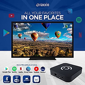 Raxxio Android TV Box - RAX2100 Android 9.0, Ultra HD 4K 75fps, 4 GB RAM, 64 GB ROM, WiFi 2.4G + 5G, USB 3.0, and Bluetooth 4.1 Enabled Smart Android Box with HDMI Cable and Bluetooth Remote Control