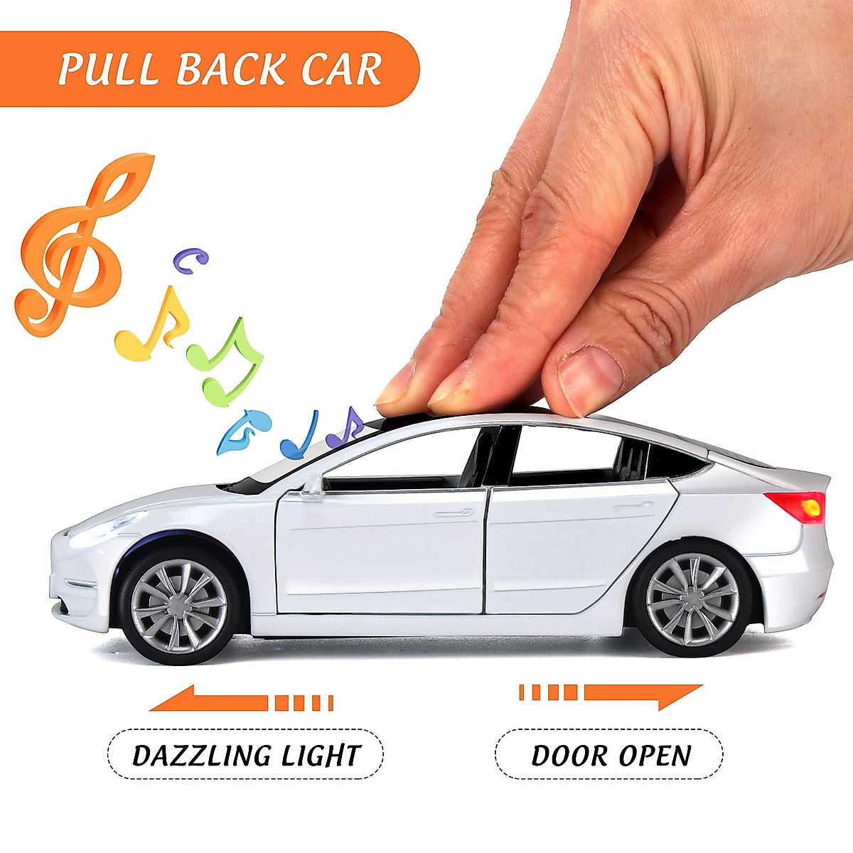 MYJJTYS Toy Car 1/32 Model 3 Metal Die Casting Pull Back Car for 3 4 5 6 7 Year Old boy Toy with Sound and Light,White