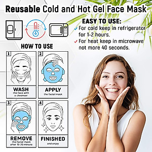 Sofida Cold Hot Gel Face Eye Mask - Reduce Puffy Dark Circles Bags Under Eyes Migraines Stress Relief - Heat Ice Therapy Pack Compress - Sinus Pressure Acne Headaches Relaxation (Blue)