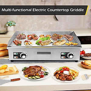 Dyna-Living Commercial Electric Griddle 29'' Flat Top Grill Countertop Griddle 4400W Stainless Steel Teppanyaki Grill Large Electric Griddles for Restaurant Kitchen(Without Plug)