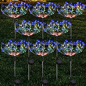 8 Pack Solar Firework Light Outdoor Garden Solar Light DIY Decorative Firework Lamp Waterproof Colorful Starburst Light 8 Lighting Modes 120 LED Twinkling Landscape Decor for Backyard Pathway Lawn