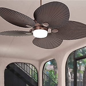 Casa Vieja 52" Casa Breeze Tropical Coastal Indoor Outdoor Ceiling Fan with Light LED Remote Control Oil Brushed Bronze Palm Leaf Damp Rated for Patio Exterior House Porch Gazebo Garage Barn