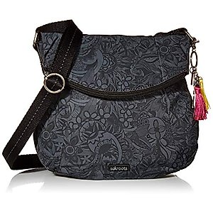 Sakroots womens Bag in Eco-twill, Multifunctional Purse With Adjustable Strap & Zipper Pockets, Sustainable Women s Eco Twill Foldover Crossbody, Black Spirit Desert, One Size US