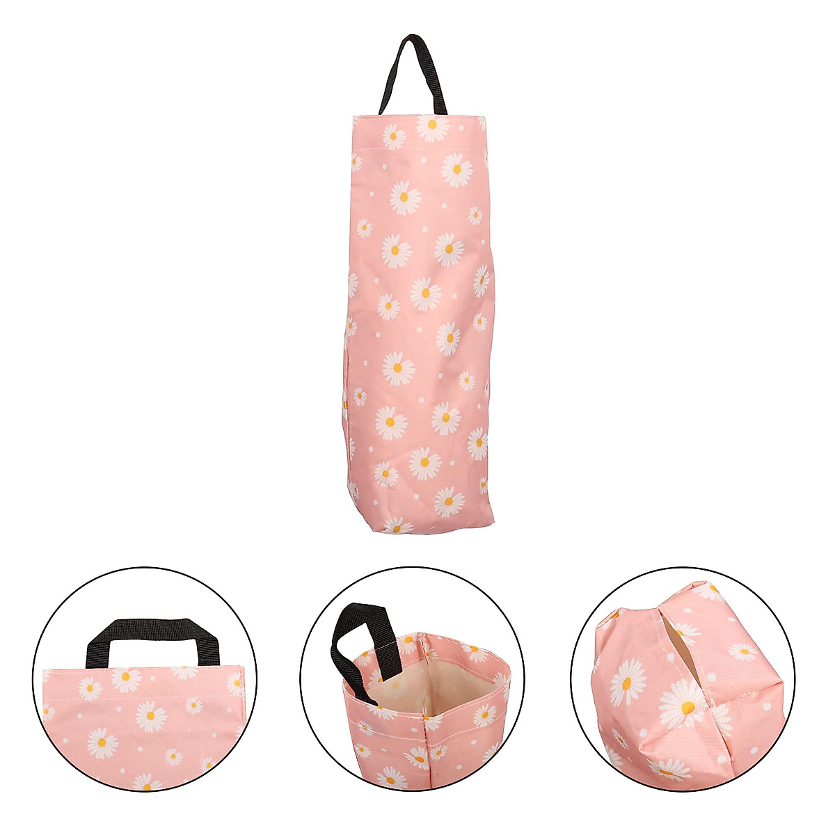 QIANRENON Kitchen Grocery Plastic Trash Bag Holder Washable Wall Mount Folding Little Daisy Storage Bag for Kitchen Bathroom Living Room Office Camper 2 PCS with 2 Hooks (Daisy Pink)